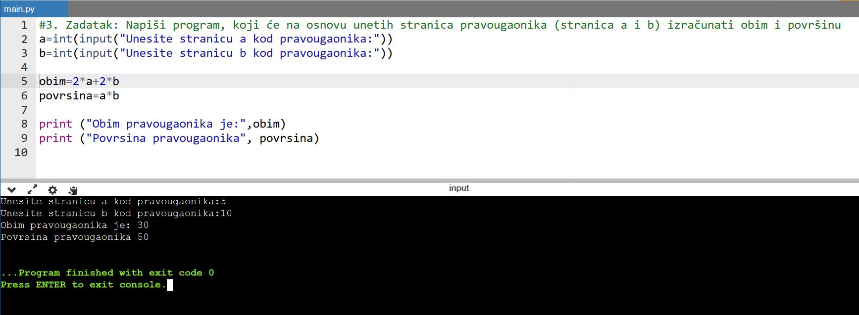 PYTHON PONAVLJANJE (6. RAZRED) – 1. GRUPA ZADATAKA