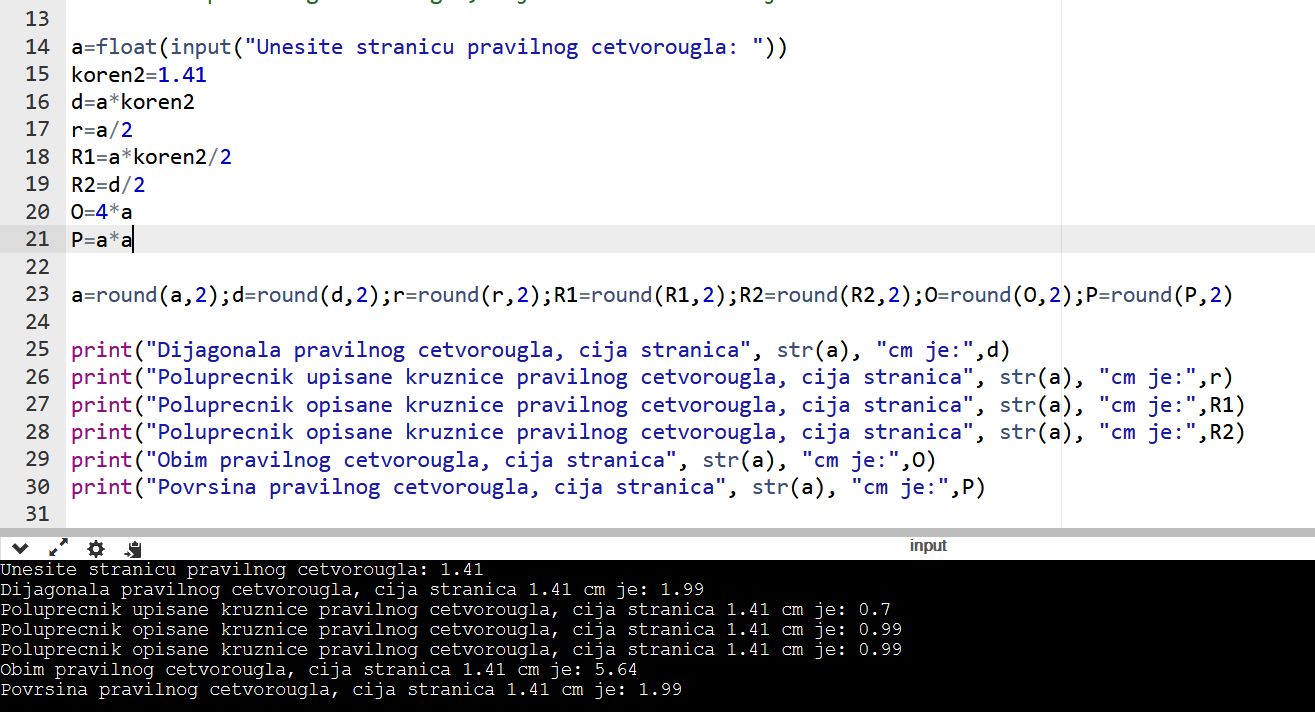 OBIM I POVRŠINA PRAVILNOG ČETVOROUGLA - PYTHON PROGRAMIRANJE